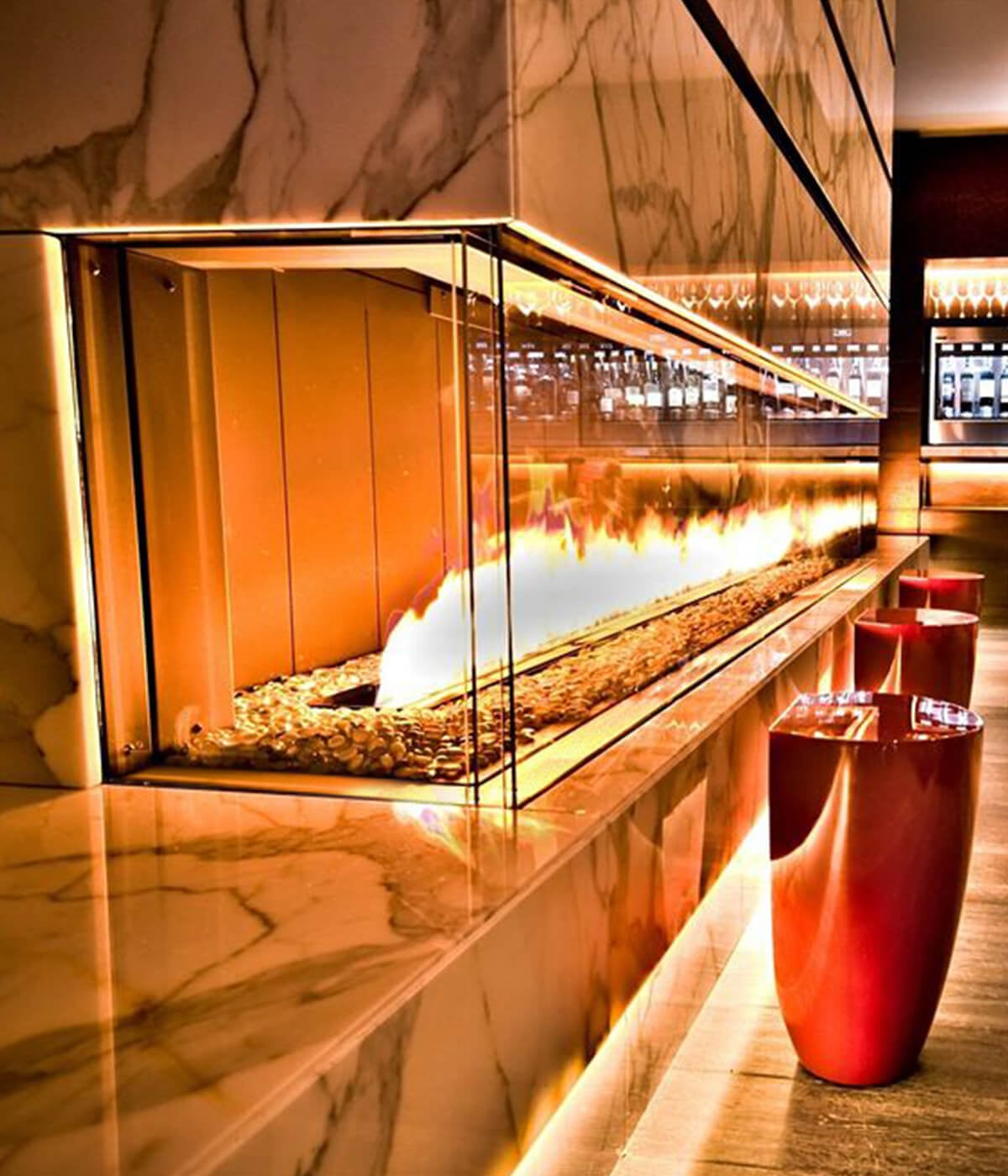 Custom Commercial 3-Sided Bay Gas Fireplace | C1020PRC